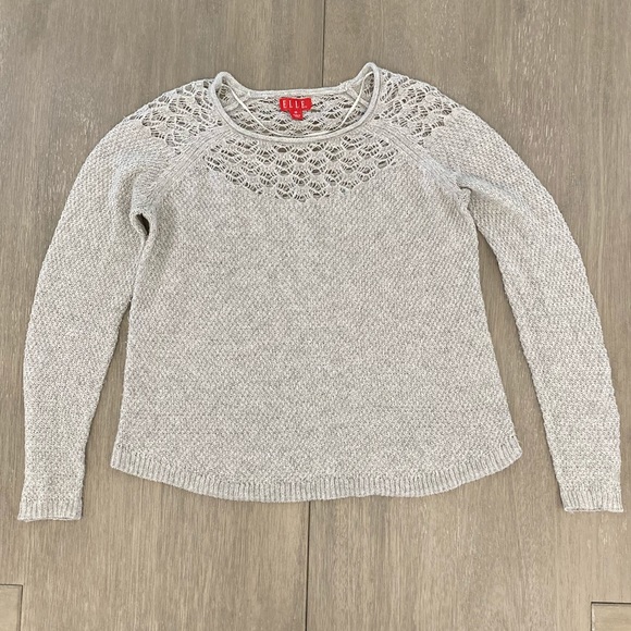 Elle | Sweaters | Elle Light Gray Sweater With Crocheted Neck Xs | Poshmark